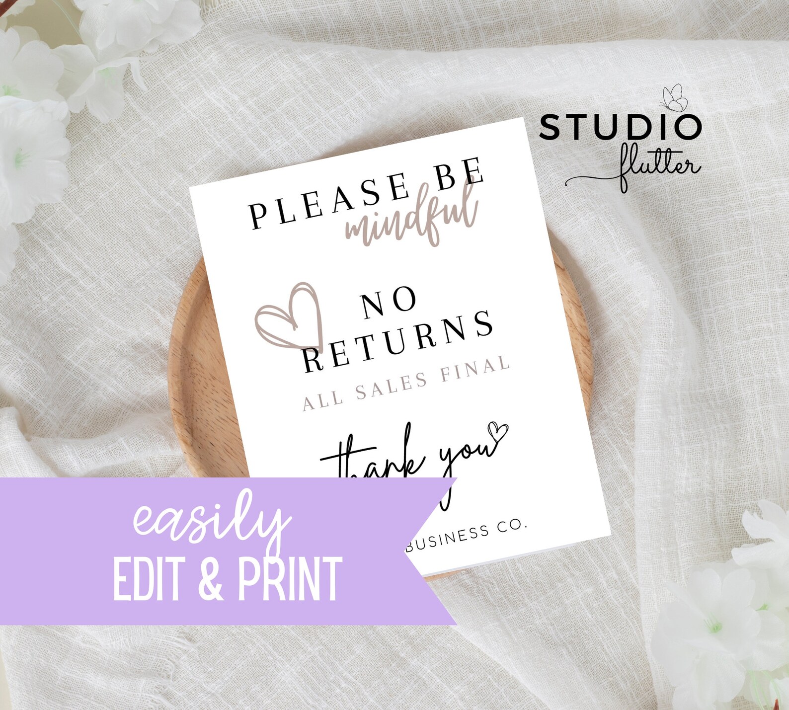 Editable No Returns Sign Template, Printable All Sales Final Sign ...
