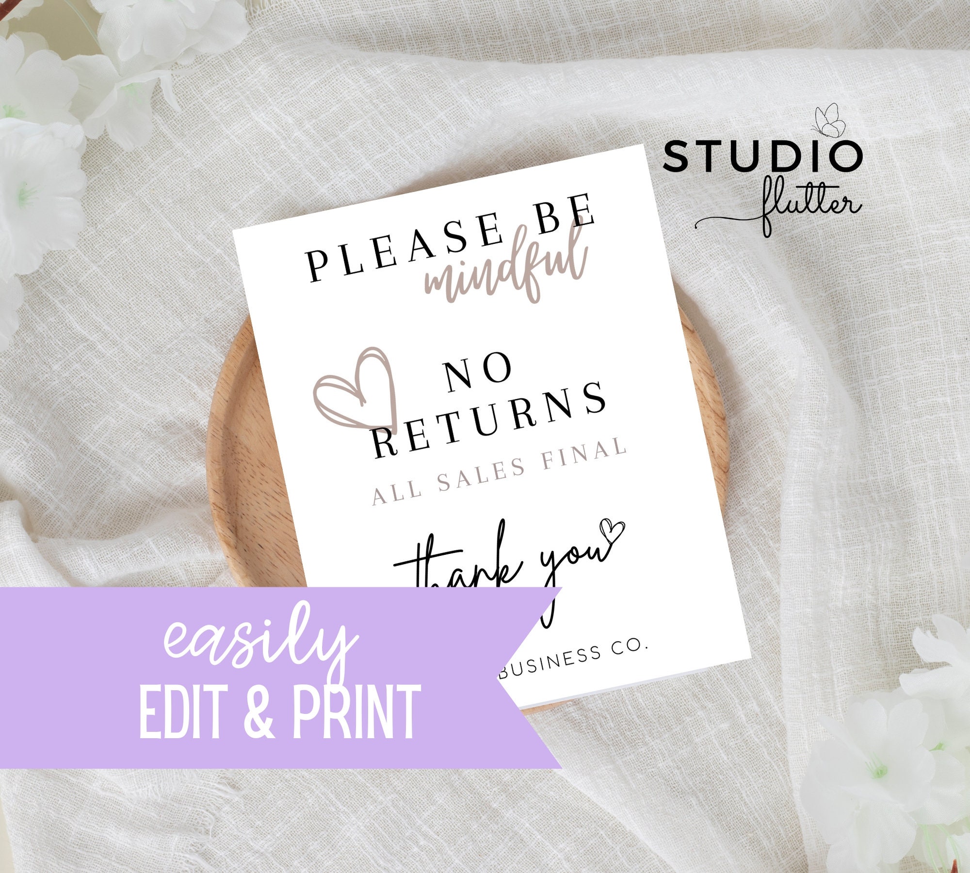 Editable No Returns Sign Template, Printable All Sales Final Sign ...