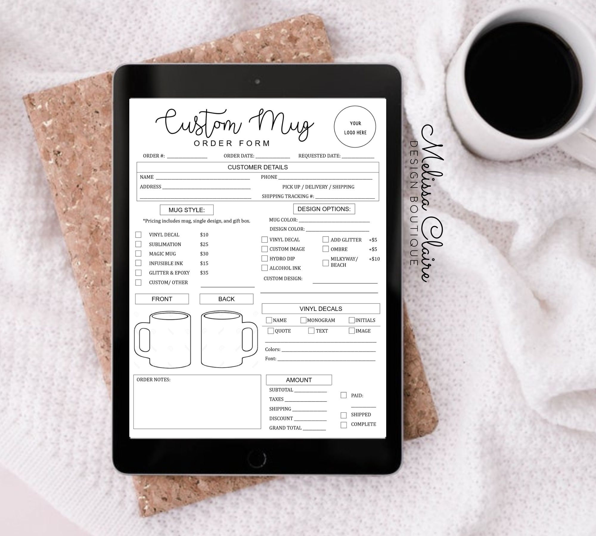 Editable Coffee Mug Order Form Template, Custom Coffee Mug Form, Order ...