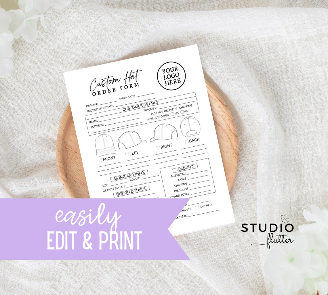 Editable Hat Order Form Template, Canva Forms, Custom Hat Order Form, Hat Pricing, Business ...