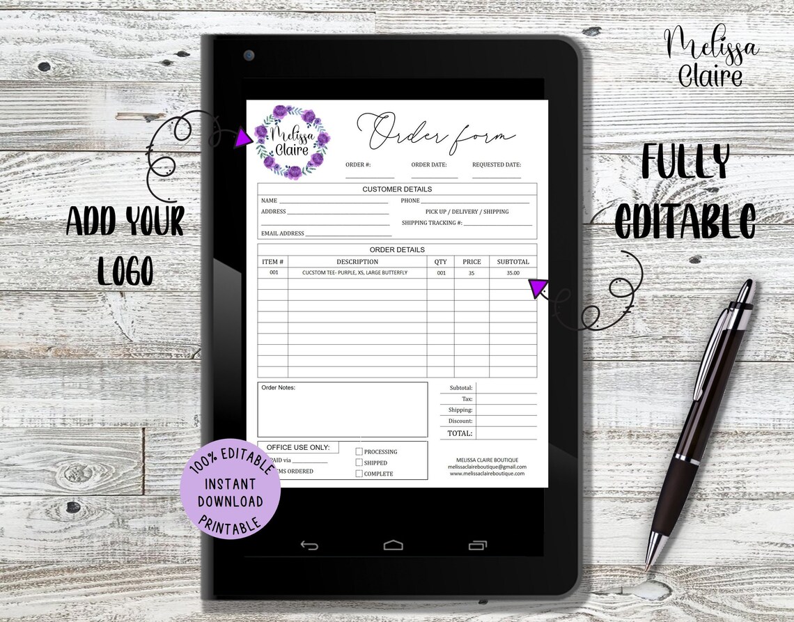 Editable Generic Order Form Template Custom Order Form Order - Etsy