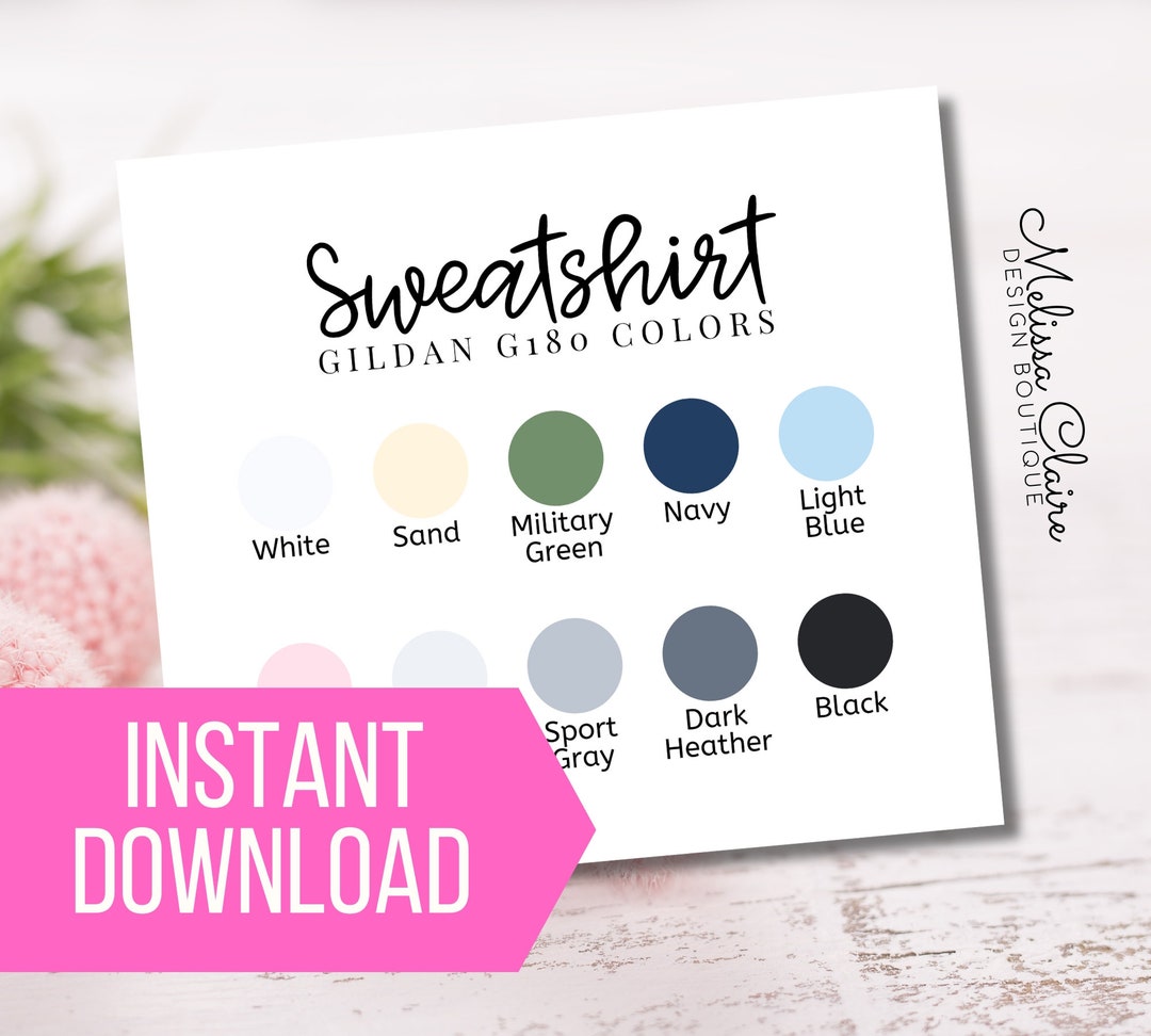 Sweatshirt Color Chart, Gildan G180 Color Chart, Unisex Fleece Crew ...