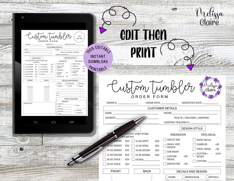 Editable Sublimation Tumbler Order Form Template Custom - Etsy