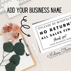 Editable No Returns Sign Template, Printable All Sales Final Sign ...
