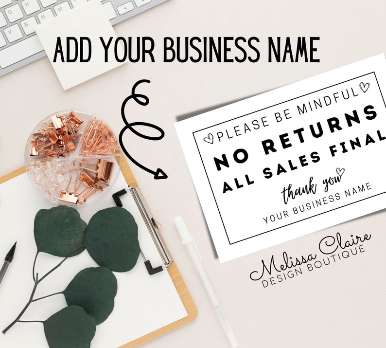 Editable No Returns Sign Template, Printable All Sales Final Sign ...