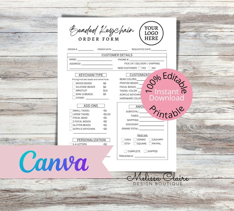 Editable Keychain Order Form Template, Canva Forms, Custom Beaded ...