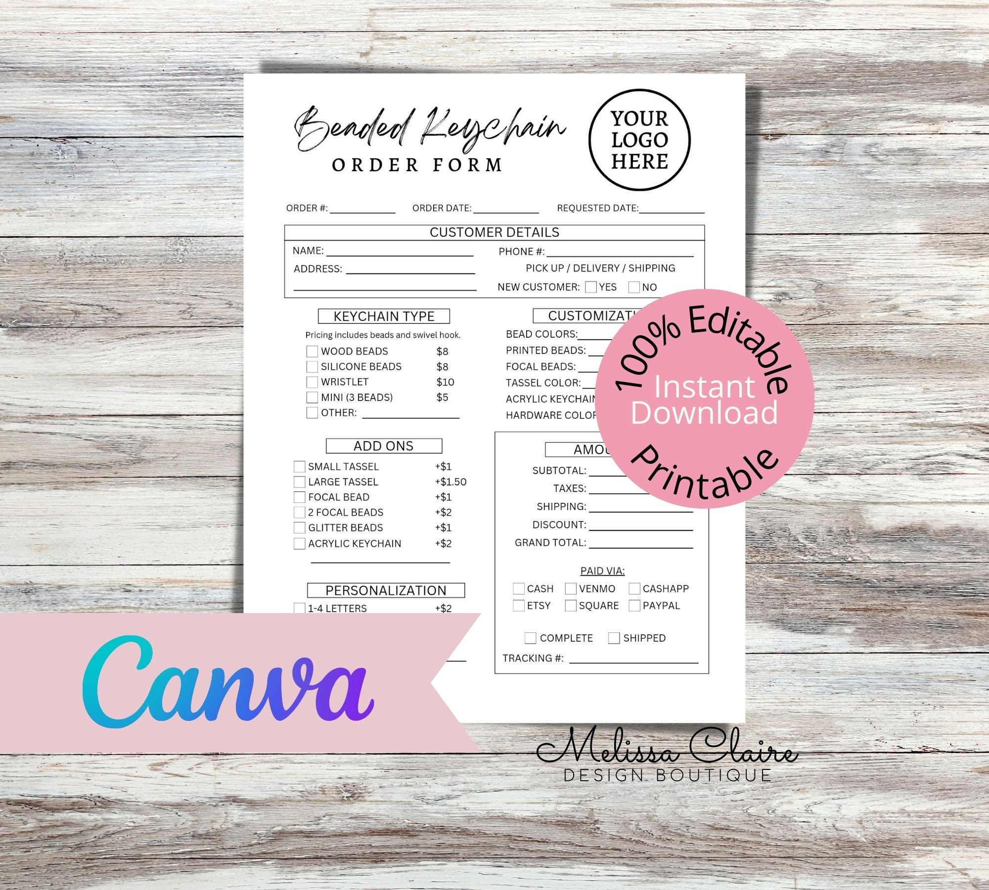 Editable Keychain Order Form Template, Canva Forms, Custom Beaded ...