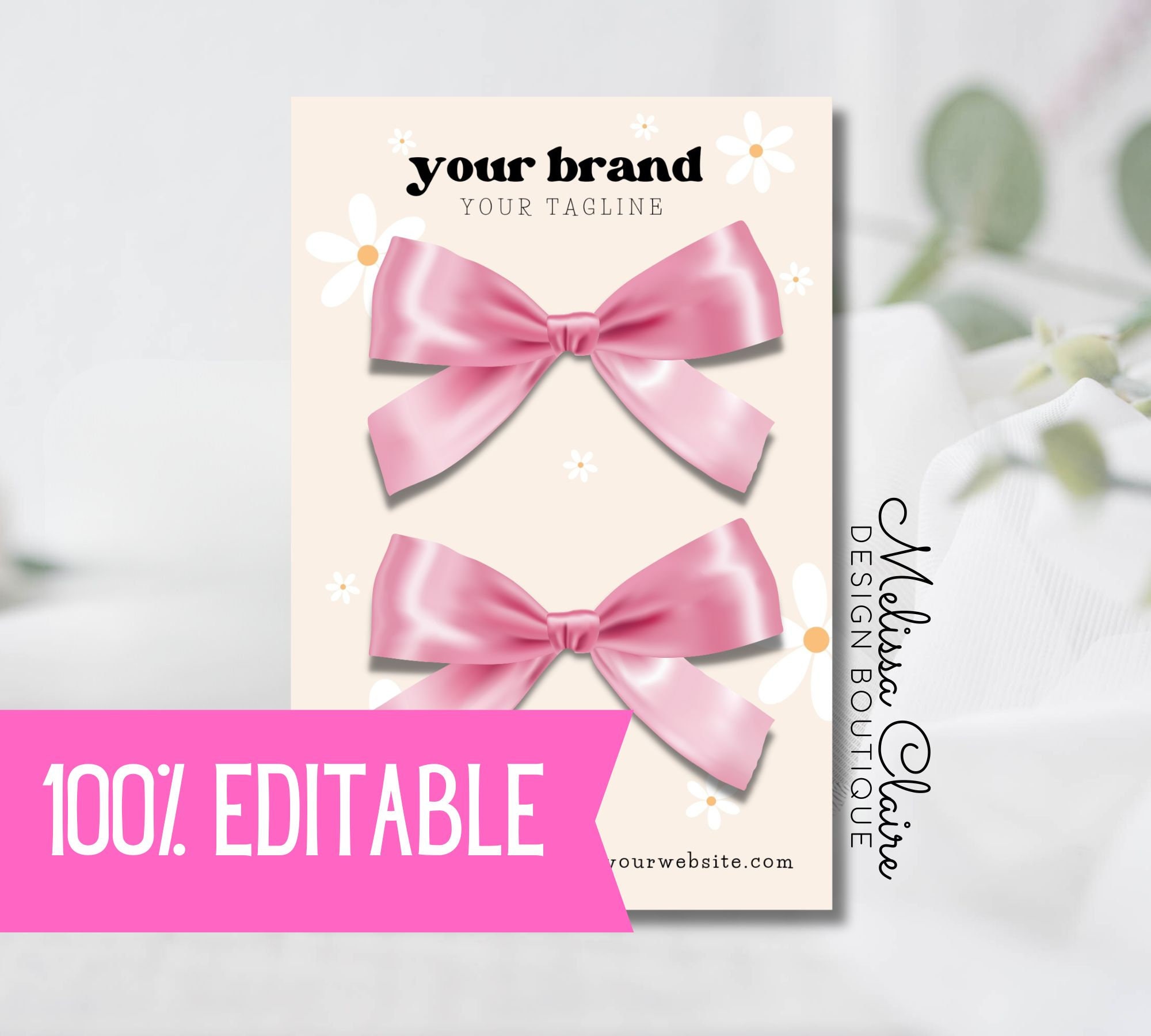 Bow Card Editable Bow Card Template Headband Display Card Template ...