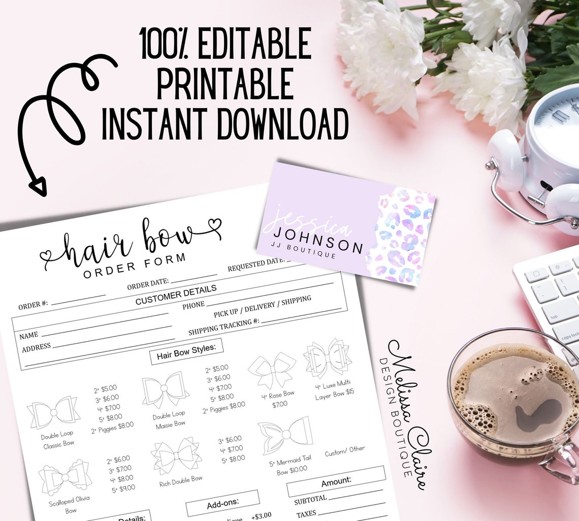 Editable Hair Bow Order Form Template, Custom Hair Bow Form, Order ...