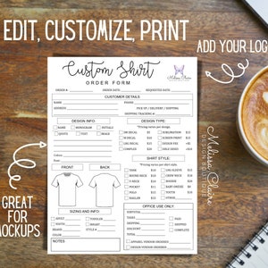 Editable Sublimation Shirt Order Form Template, Custom Tee Shirt Form ...