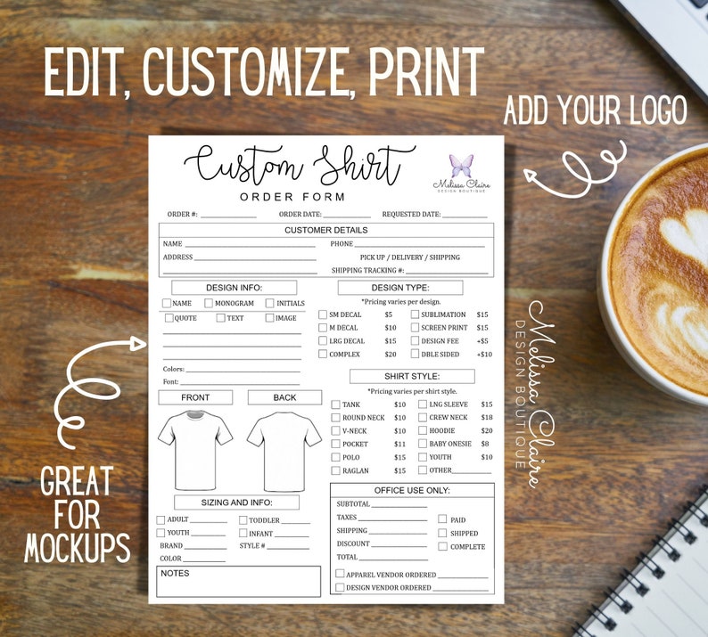 Editable Sublimation Shirt Order Form Template, Custom Tee Shirt Form ...