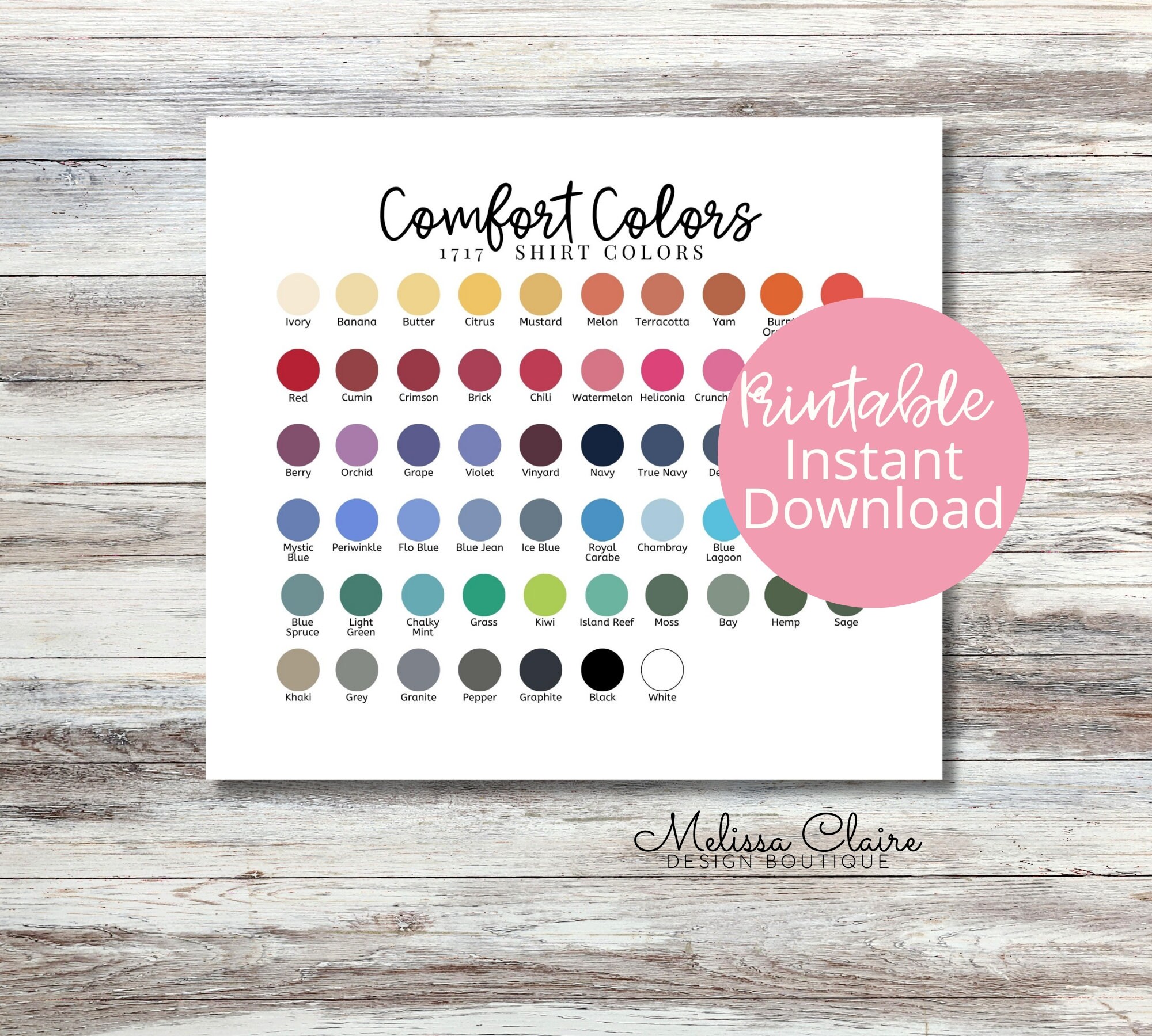 Tshirt Color Chart, Comfort Colors Color Chart, Comfort Colors 1717 ...