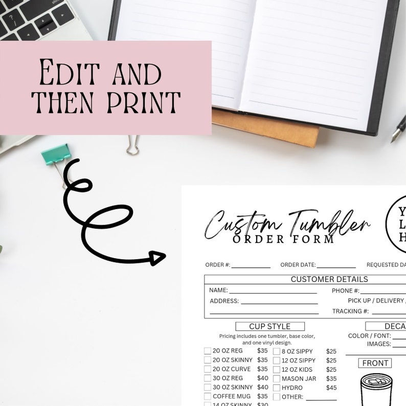 Editable Tumbler Order Form Template Canva Forms Custom - Etsy