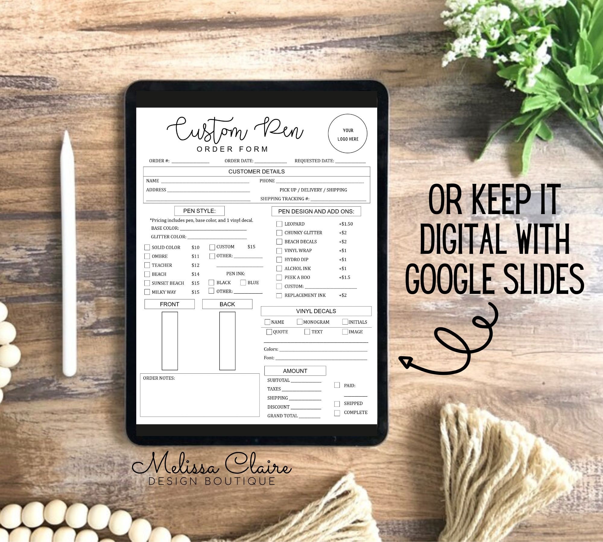 Editable Pen Order Form Template, Custom Pen Form, Order Ready ...