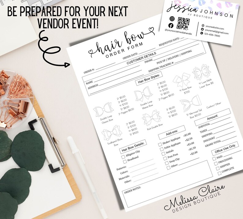 Editable Hair Bow Order Form Template, Custom Hair Bow Form, Order ...