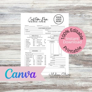 Editable Pen Order Form Template, Canva Forms, Custom Pen Order Form ...