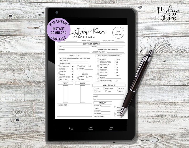Editable Pen Order Form Template Custom Pen Form Order Ready - Etsy
