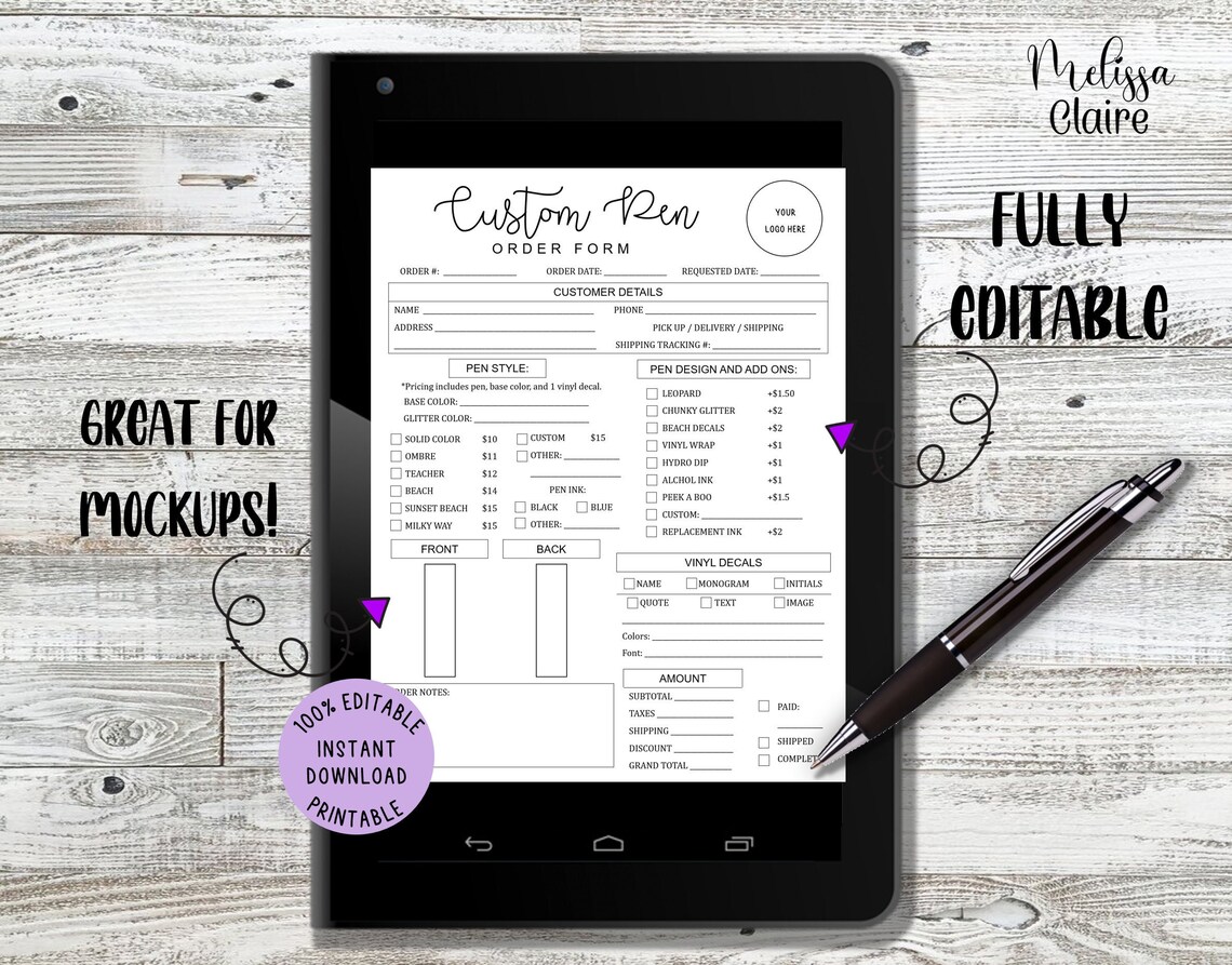 Editable Pen Order Form Template Custom Pen Form Order Ready - Etsy