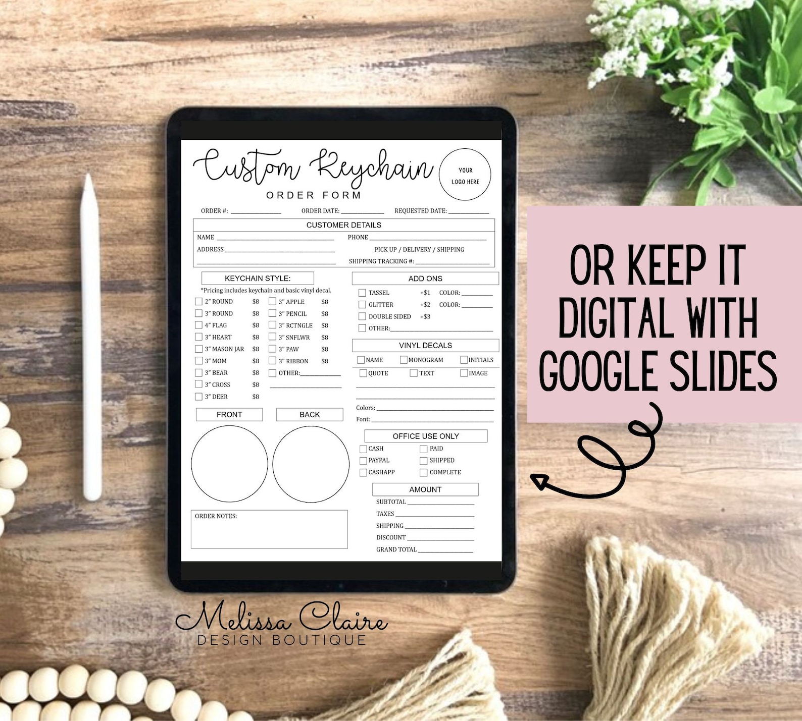 Editable Keychain Order Form Template, Custom Keychain Form, Order ...