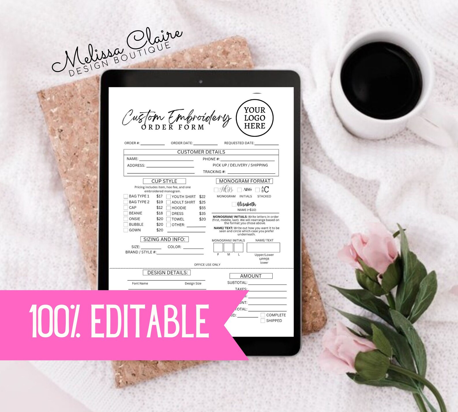 Editable Embroidery Order Form Template Canva Forms Custom - Etsy