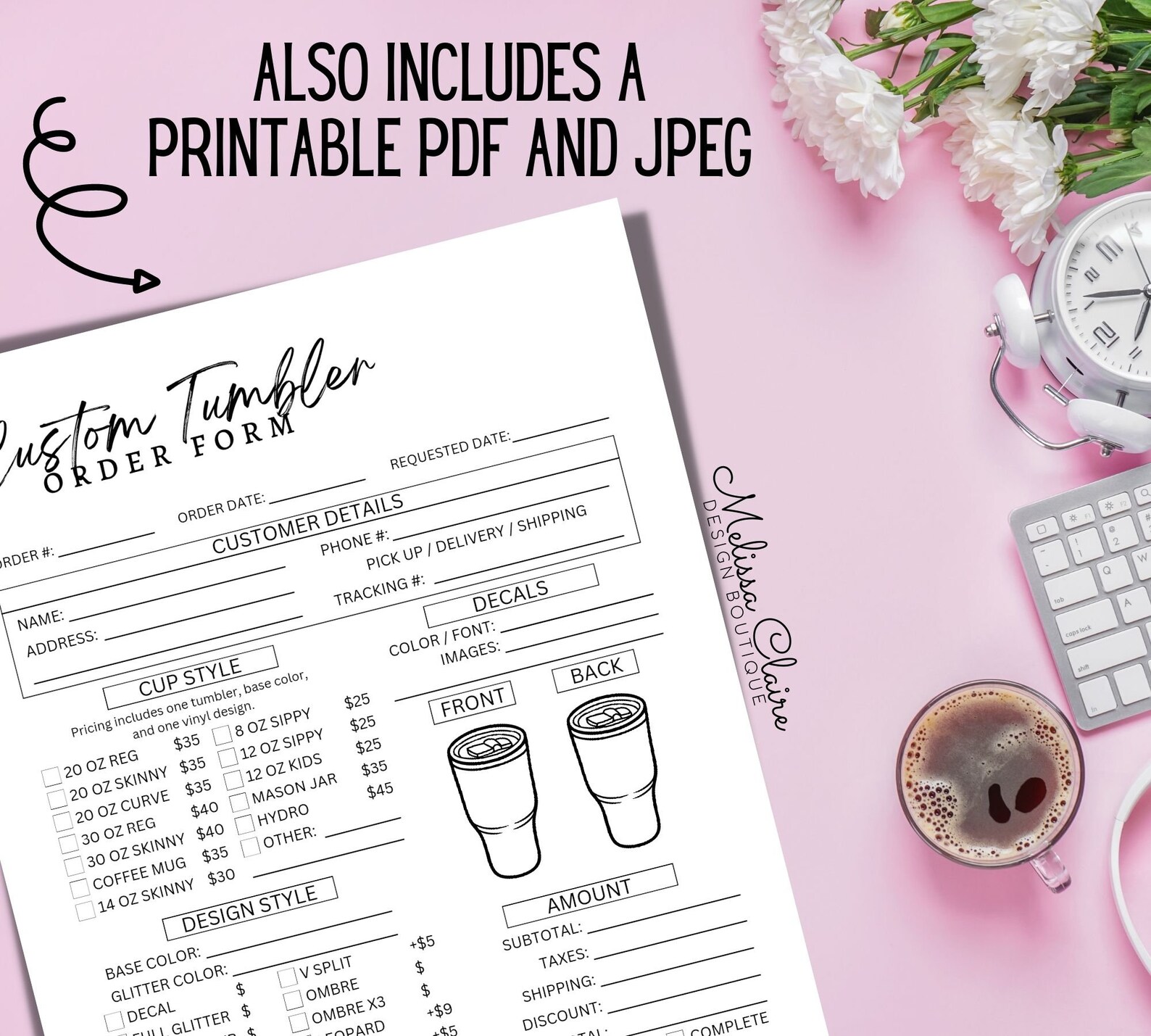 Editable Tumbler Order Form Template, Canva Forms, Custom Tumbler Order ...