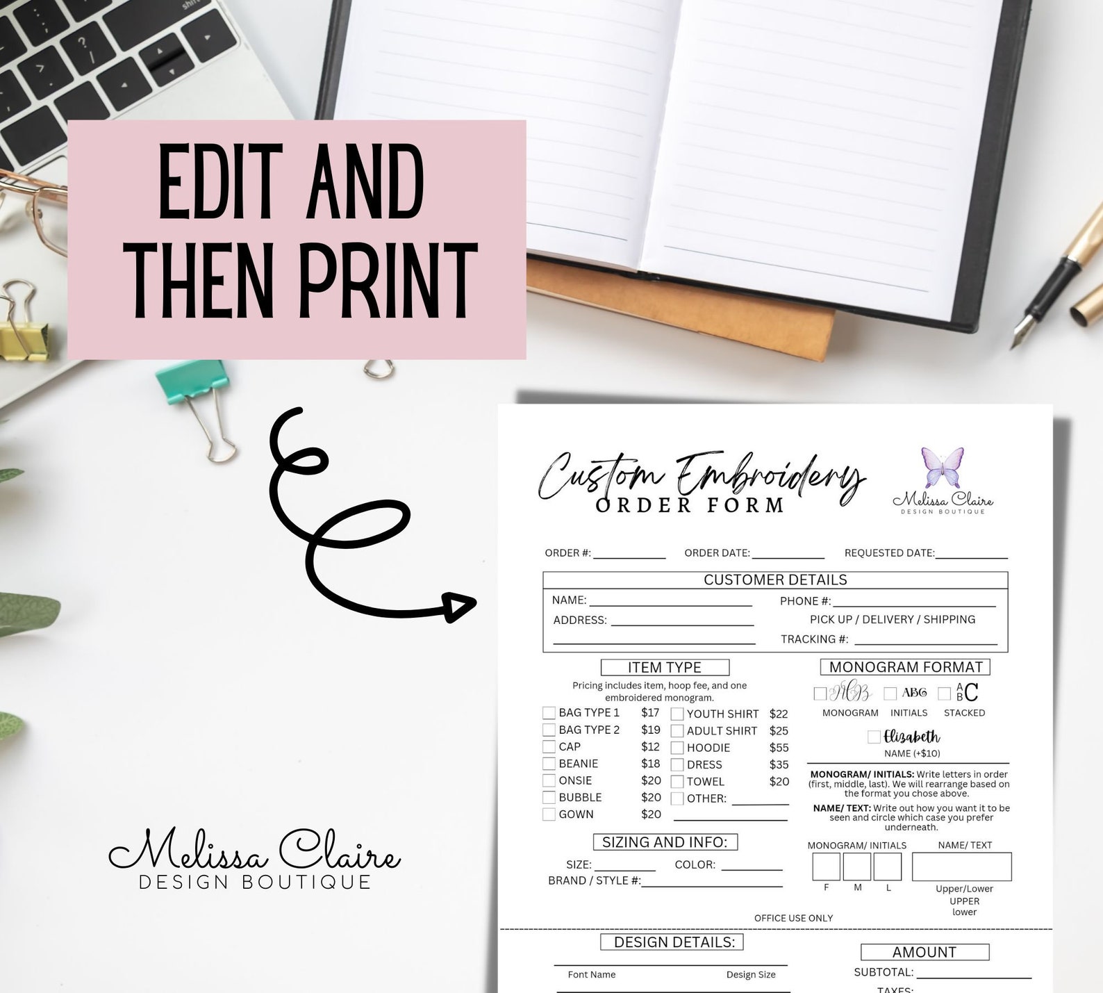 Editable Embroidery Order Form Template Canva Forms Custom - Etsy