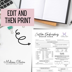Editable Embroidery Order Form Template Canva Forms Custom - Etsy