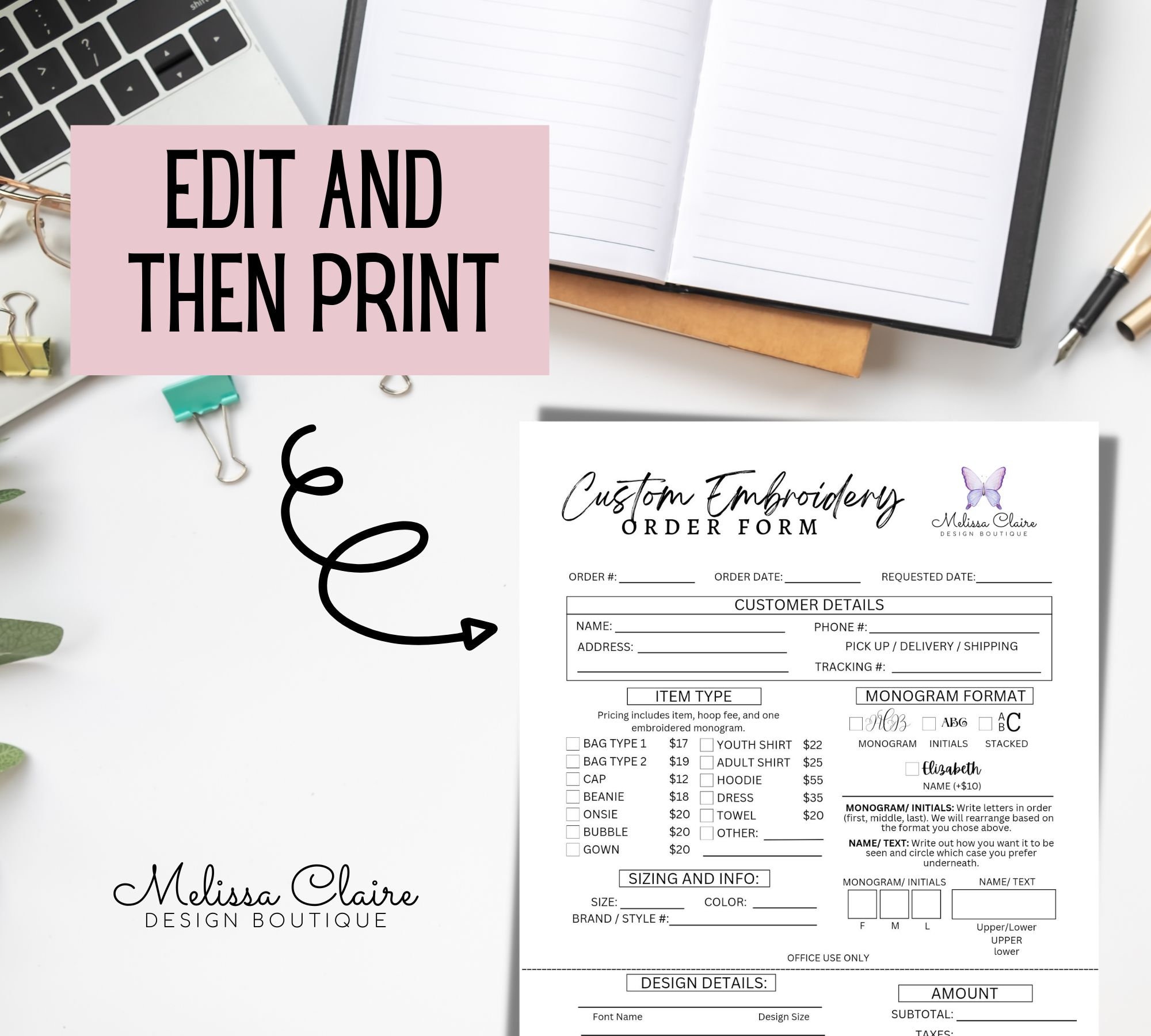 Editable Embroidery Order Form Template Canva Forms Custom - Etsy