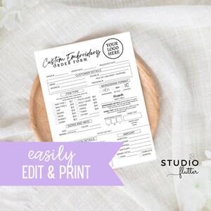 Editable Embroidery Order Form Template, Custom Embroidery Order Form ...