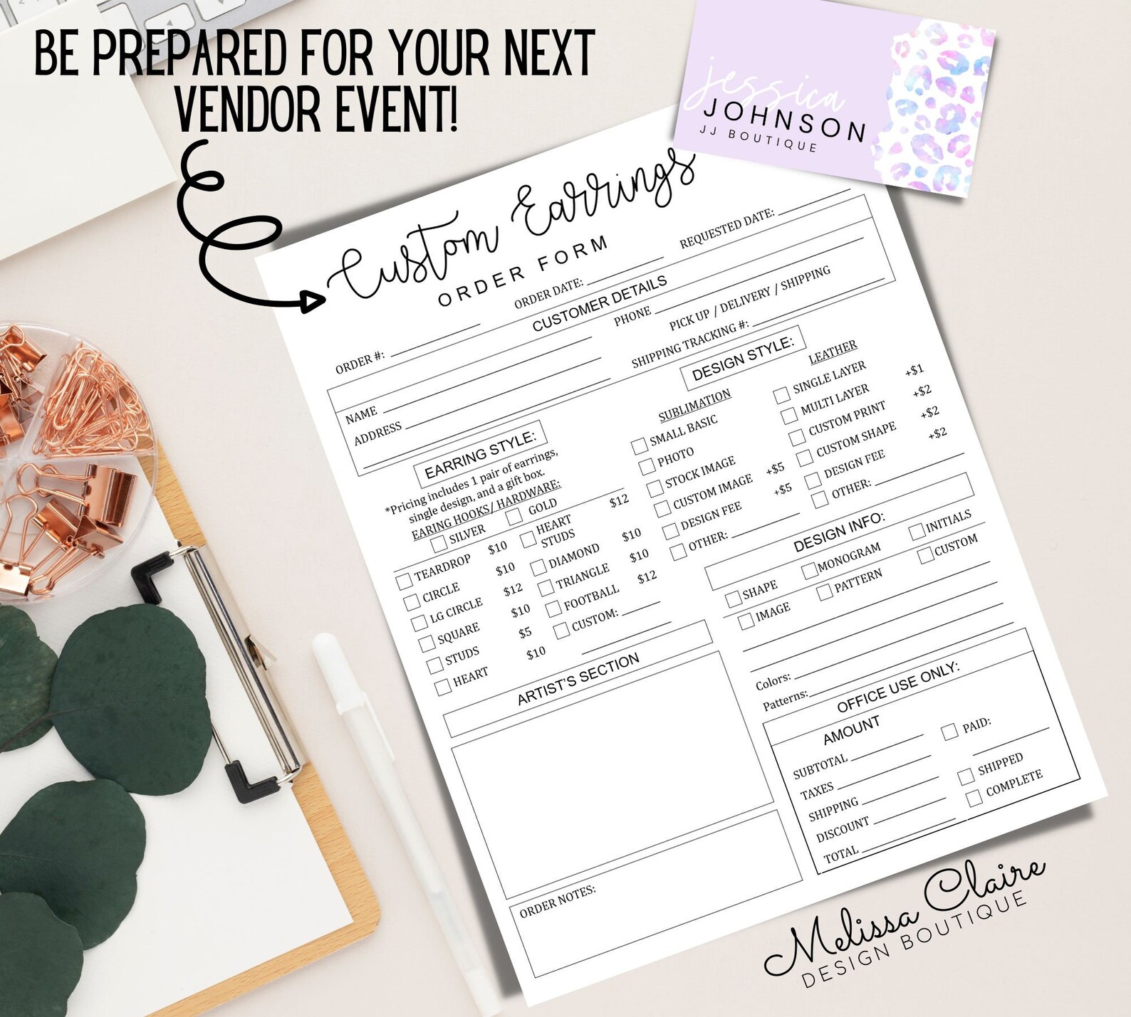 Form Editable Invoice Custom Sublimation Earrings Order Form Template ...