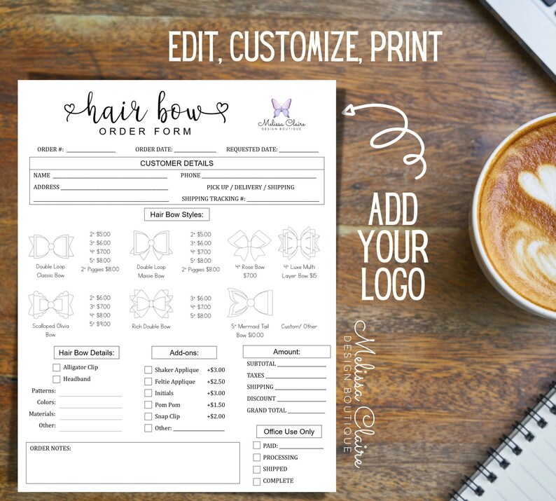 Editable Hair Bow Order Form Template, Custom Hair Bow Form, Order ...
