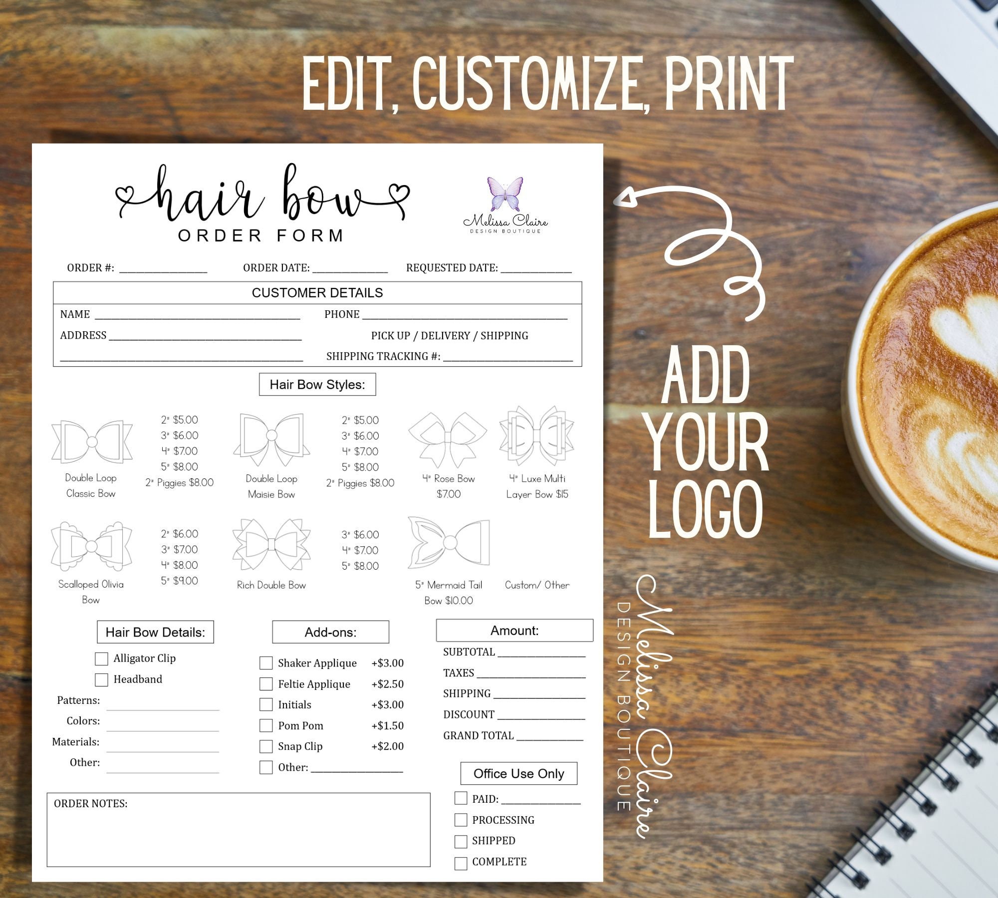 Editable Hair Bow Order Form Template, Custom Hair Bow Form, Order ...
