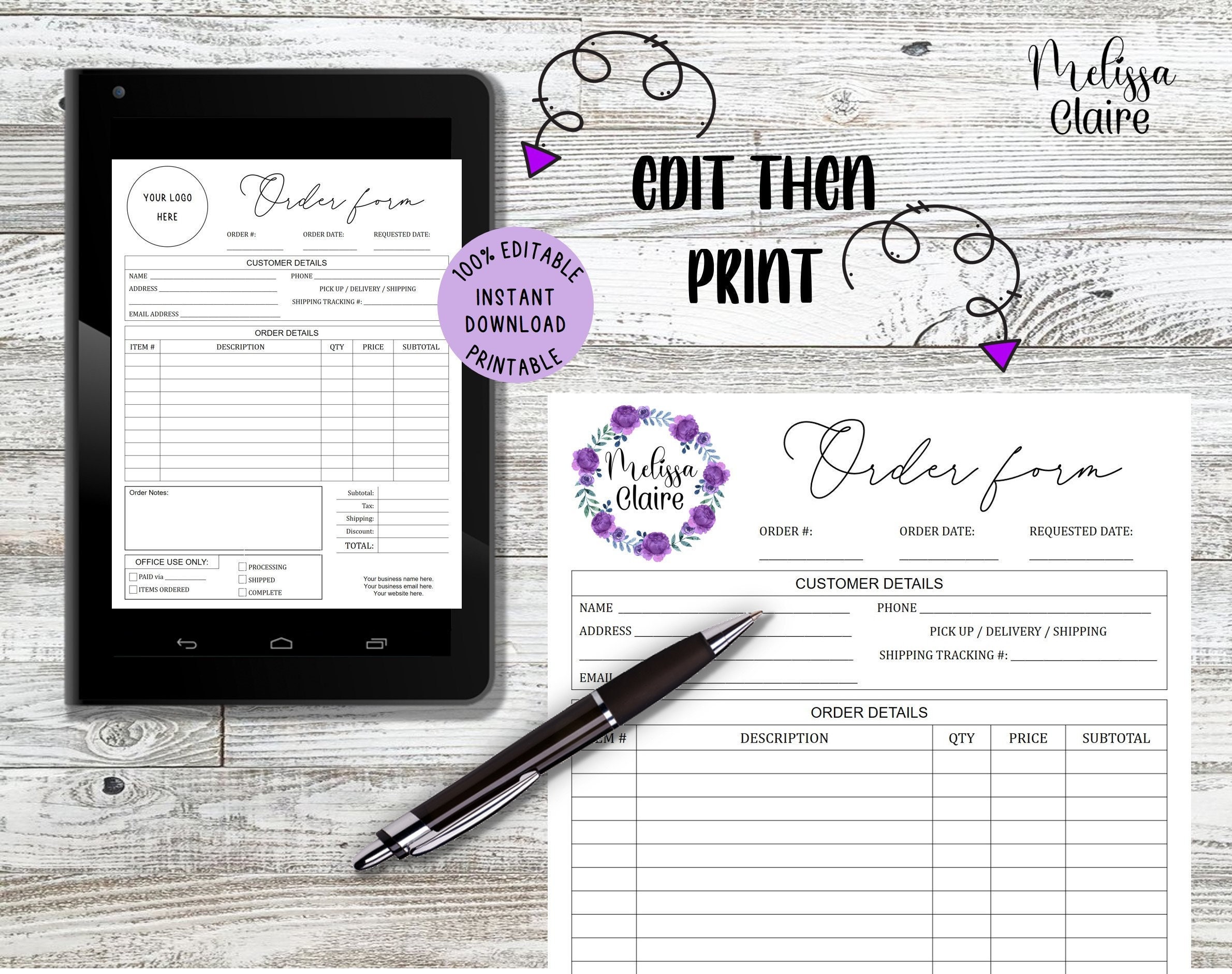 Editable Generic Order Form Template Custom Order Form Order - Etsy