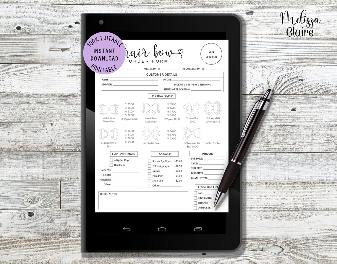 Editable Hair Bow Order Form Template Custom Hair Bow Form - Etsy