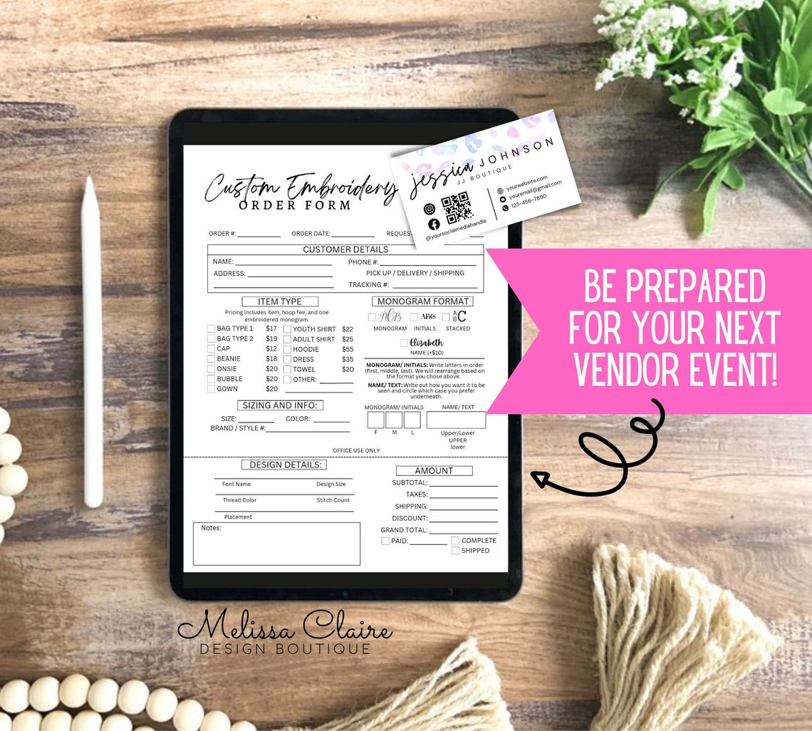 Editable Embroidery Order Form Template Canva Forms Custom - Etsy