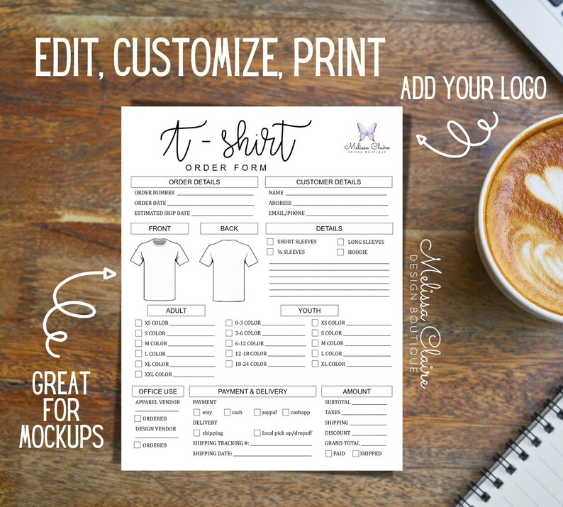 Editable Sublimation Shirt Order Form Template Custom Tee - Etsy