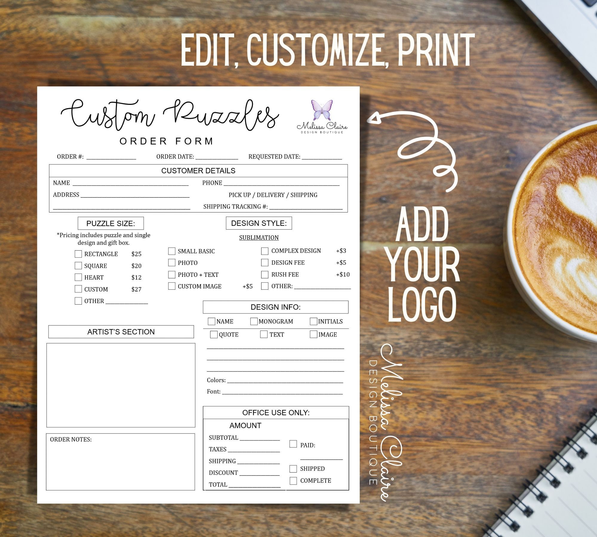 Editable Custom Sublimation Puzzle Order Form Template, Order Ready ...