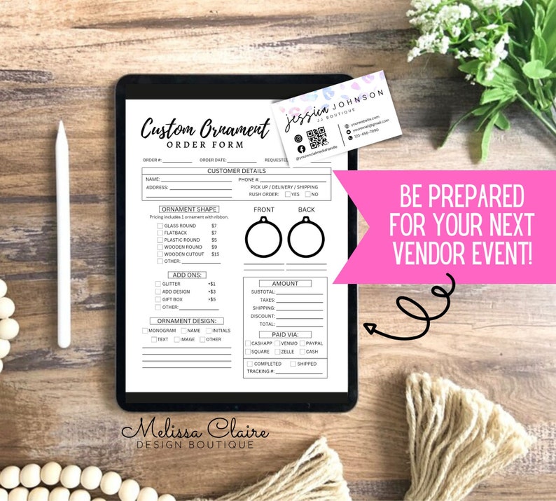 Editable Ornament Order Form Template Printable Custom Etsy