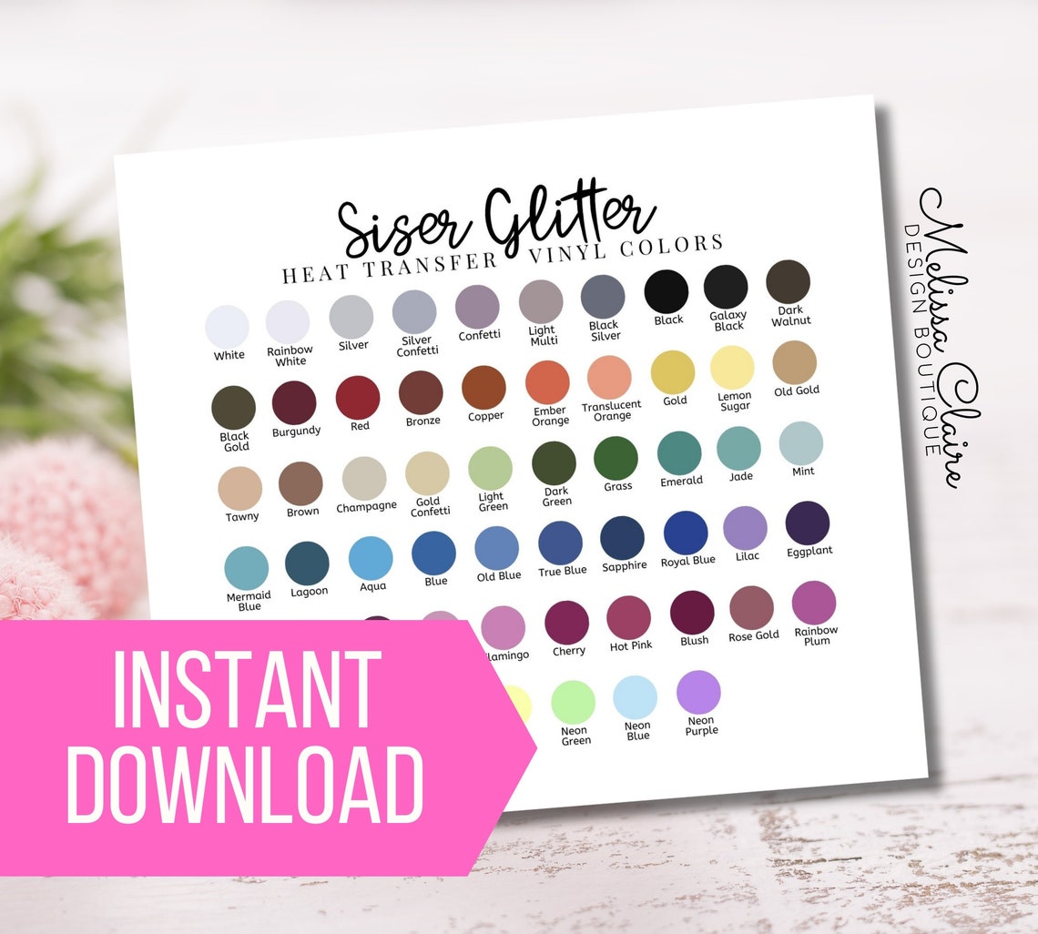 Vinyl Color Chart, Siser Glitter HTV Color Chart, Heat Transfer Color ...