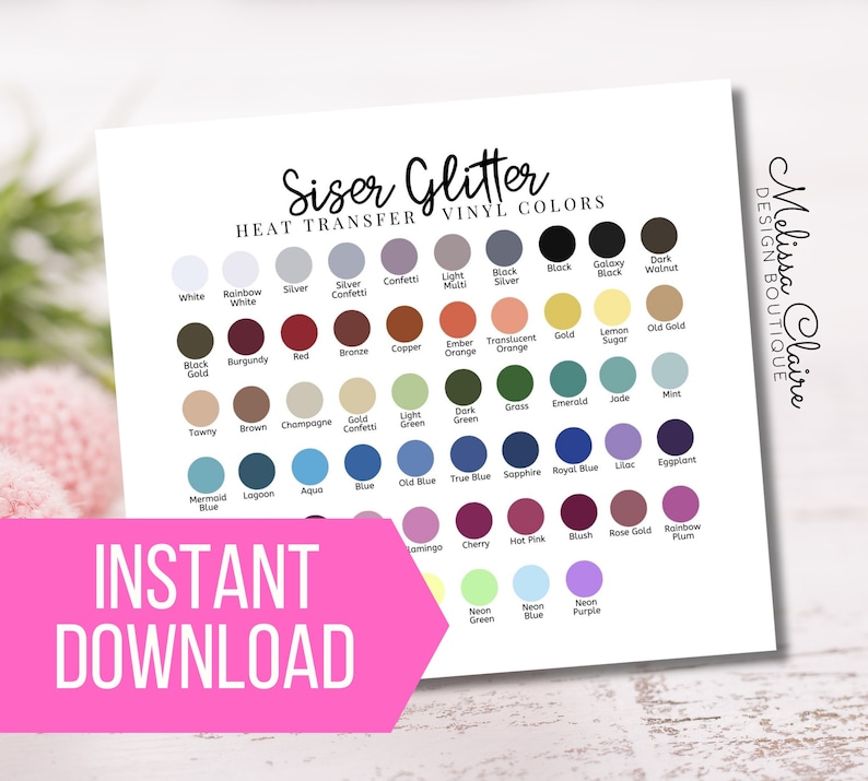 Vinyl Color Chart, Siser Glitter HTV Color Chart, Heat Transfer Color ...