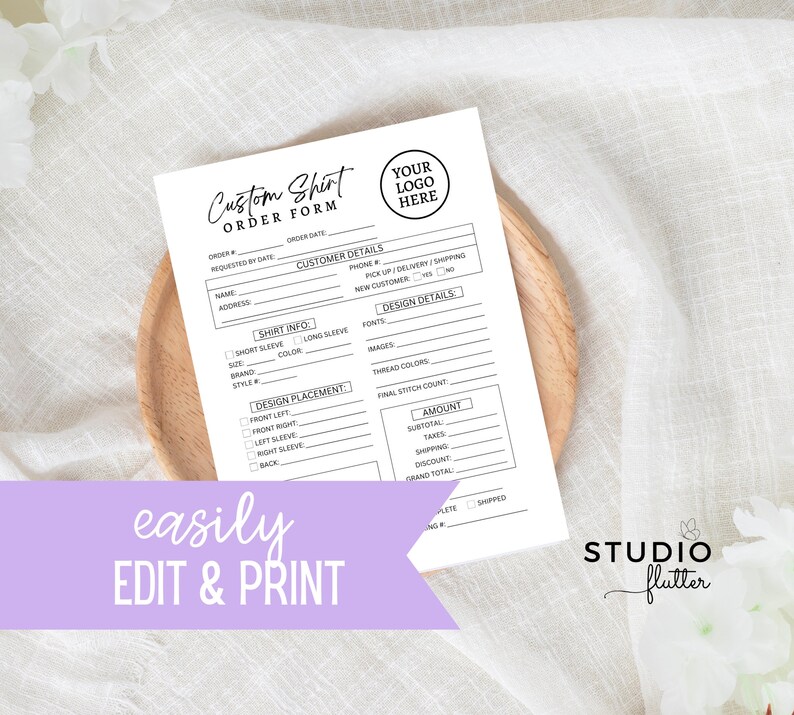 Editable Embroidery Shirt Order Form Template, Canva Forms, Custom ...