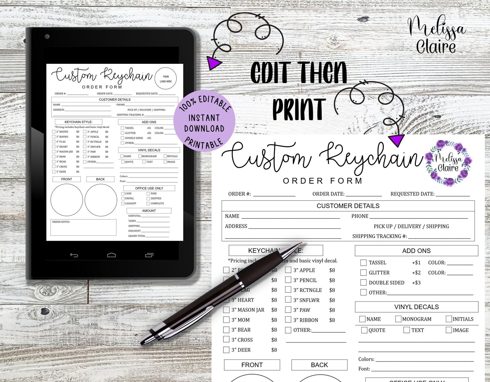 Editable Keychain Order Form Template Custom Keychain Form - Etsy