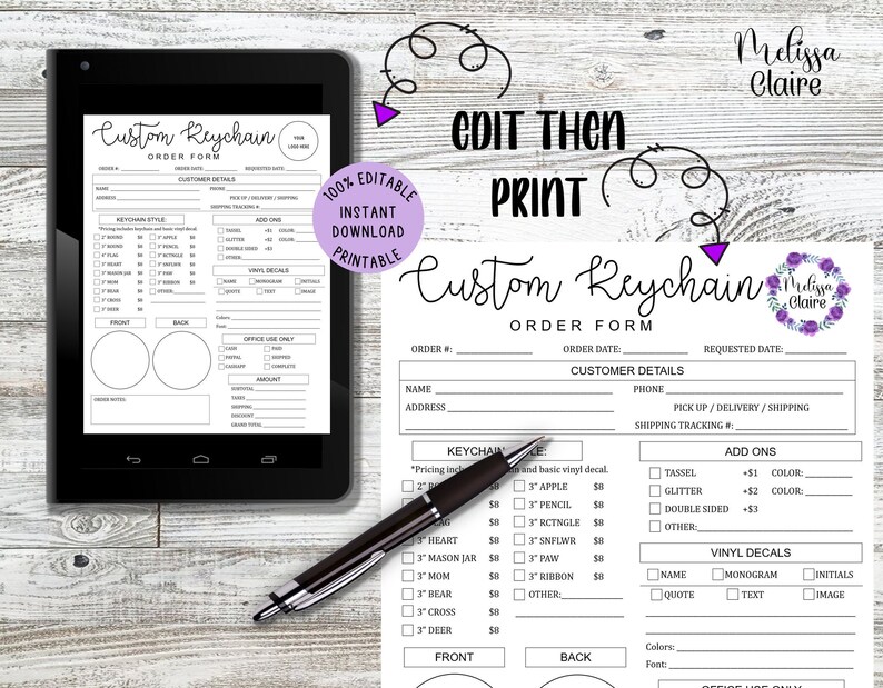 Editable Keychain Order Form Template Custom Keychain Form - Etsy