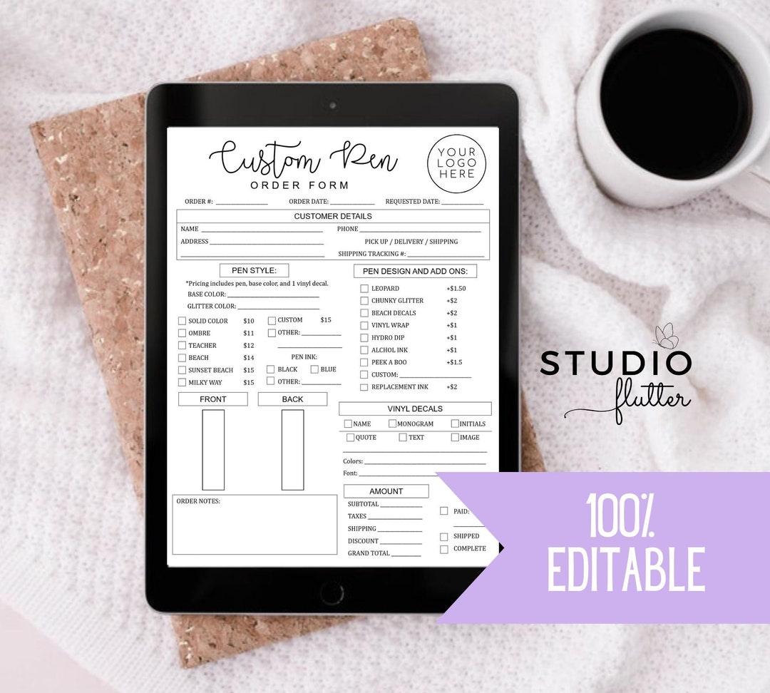 Editable Pen Order Form Template, Custom Pen Form, Order Ready ...