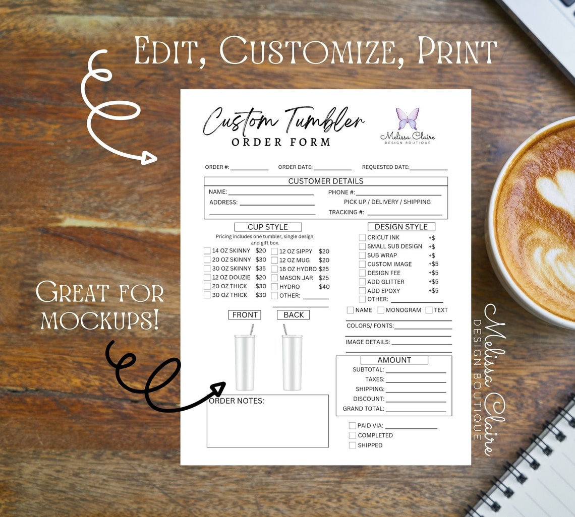 Editable Sublimation Tumbler Order Form Template, Canva Forms, Custom ...