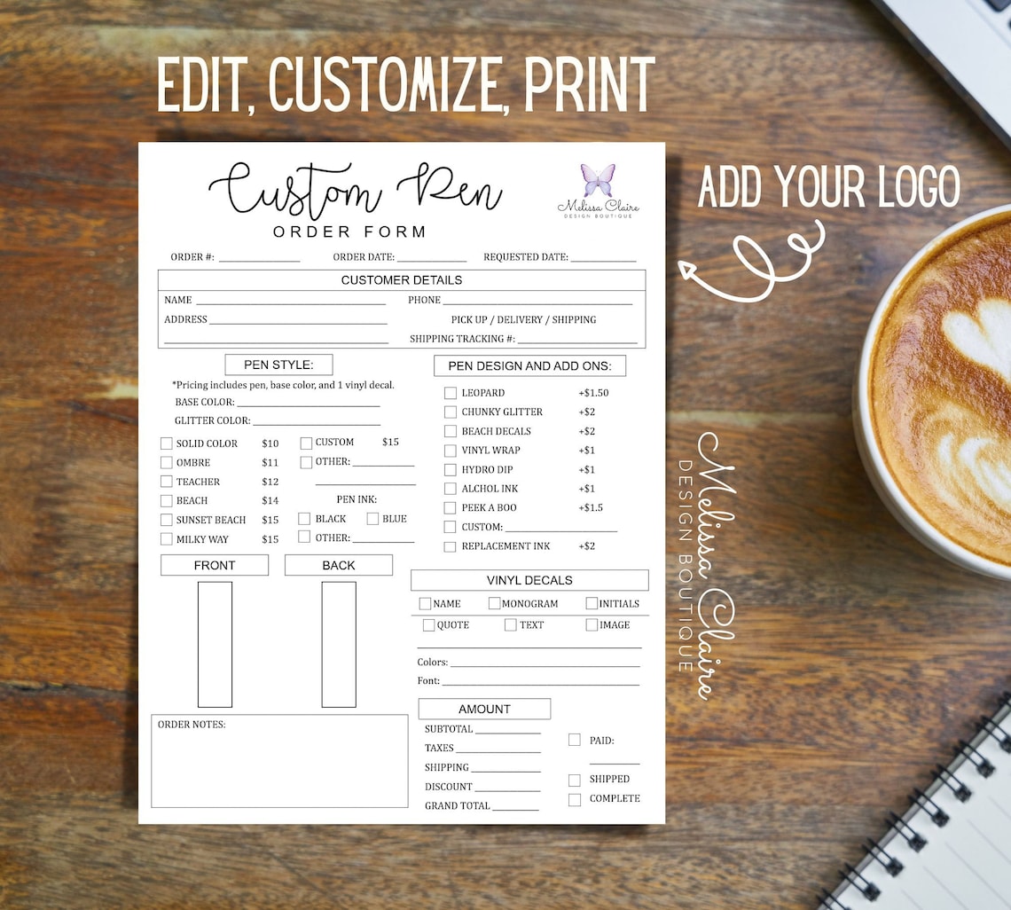 Editable Pen Order Form Template, Custom Pen Form, Order Ready ...