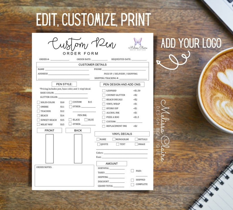 Editable Pen Order Form Template, Custom Pen Form, Order Ready ...