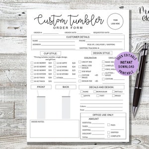 Editable Sublimation Tumbler Order Form Template Custom - Etsy