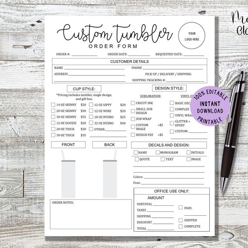 Custom Tumbler Order Form BLACK - Etsy