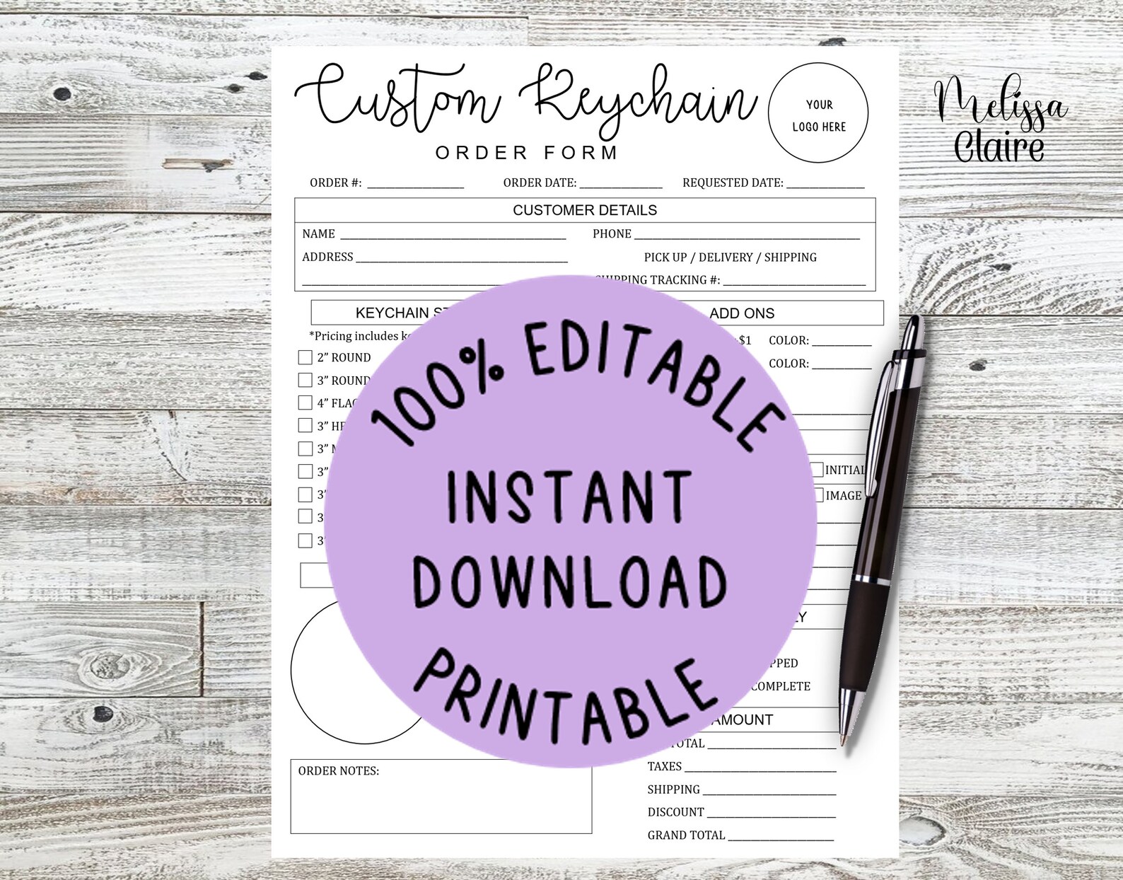 Editable Keychain Order Form Template Custom Keychain Form - Etsy